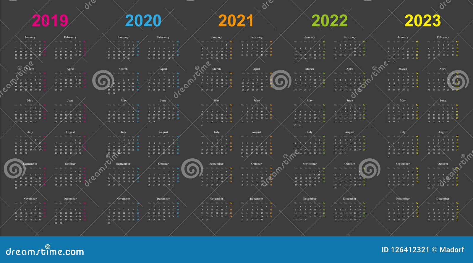Moderner Kalender-Entwurf Mit Jahren 2019, 2020, 2021, 2022 Stock ...