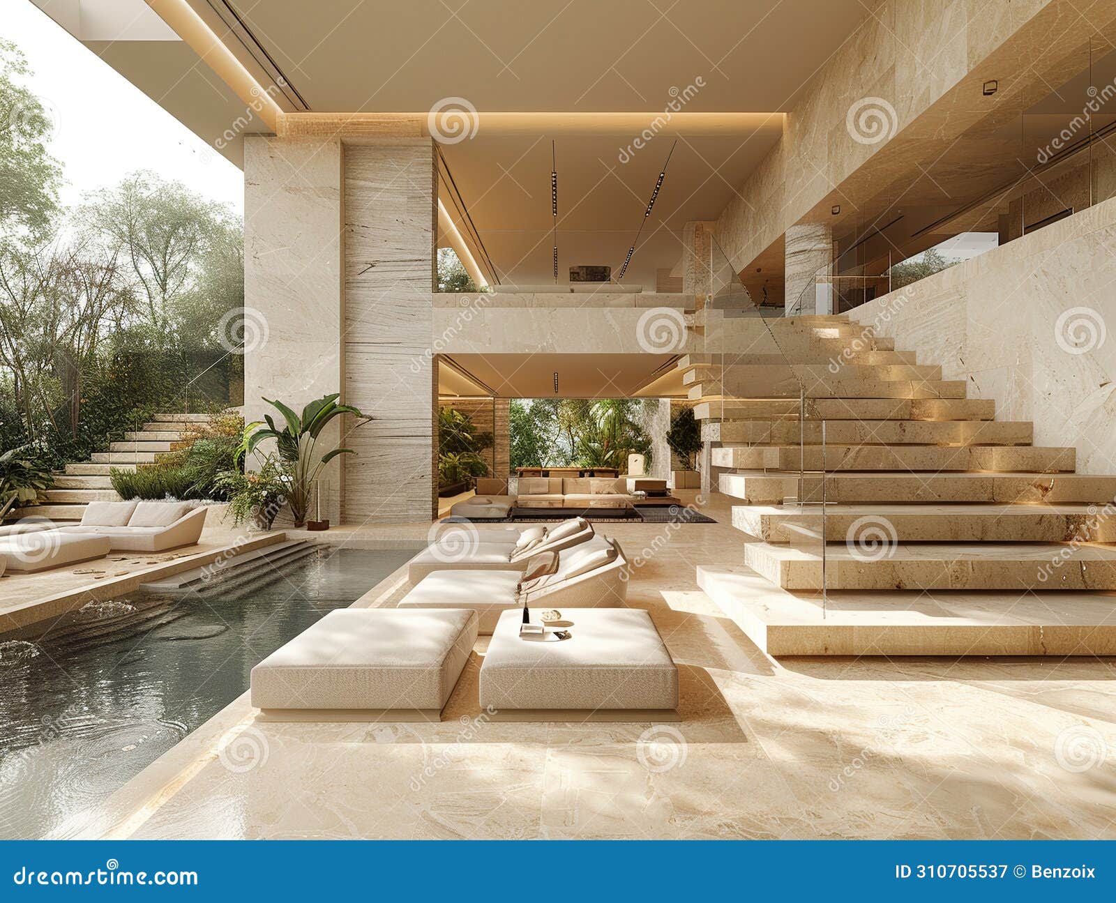 Modernist Villa with Open Spaces Natural Light Stock Illustration ...