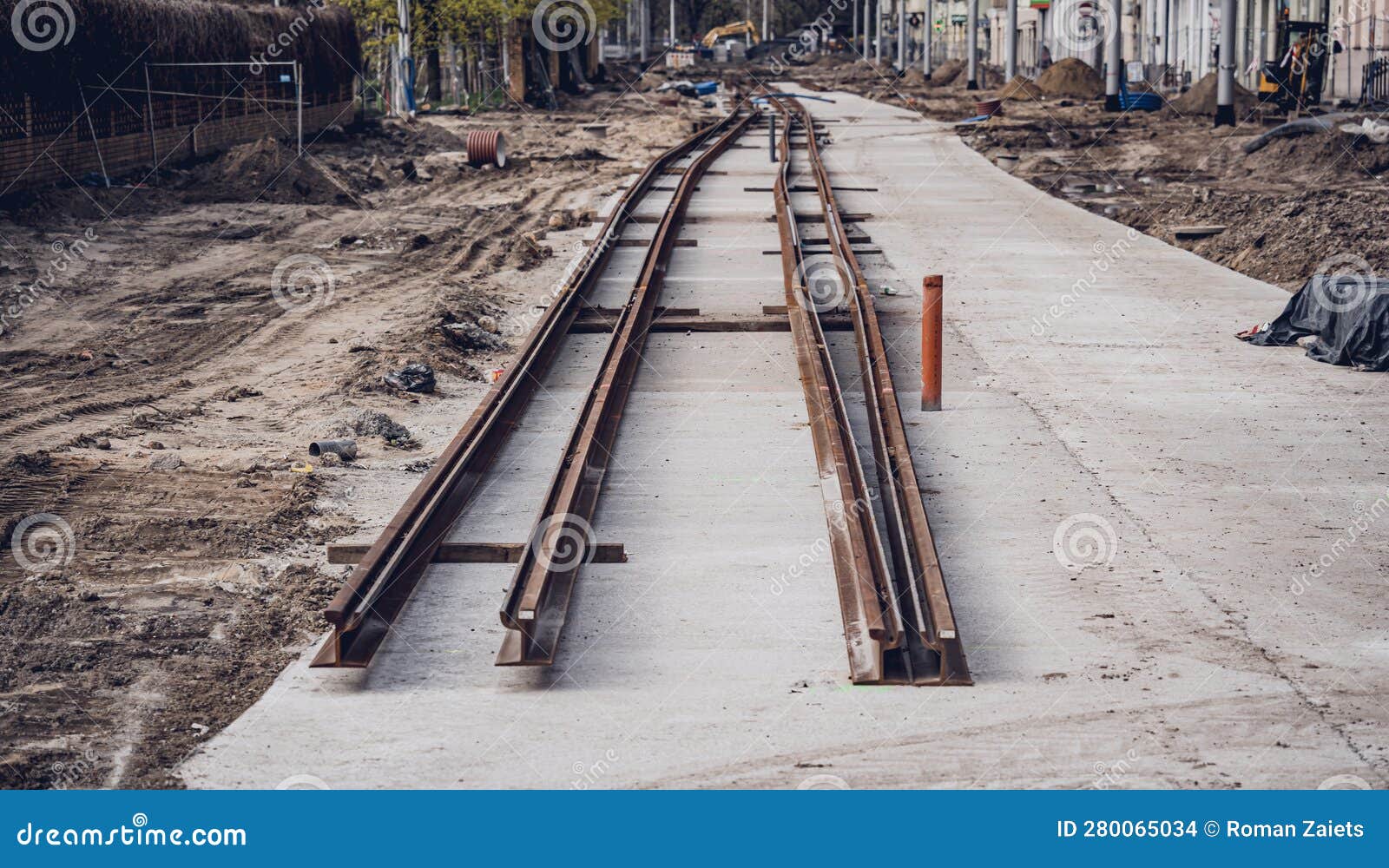 Modernization of Old Tram Tracks on Urban Construction Stock Photo ...