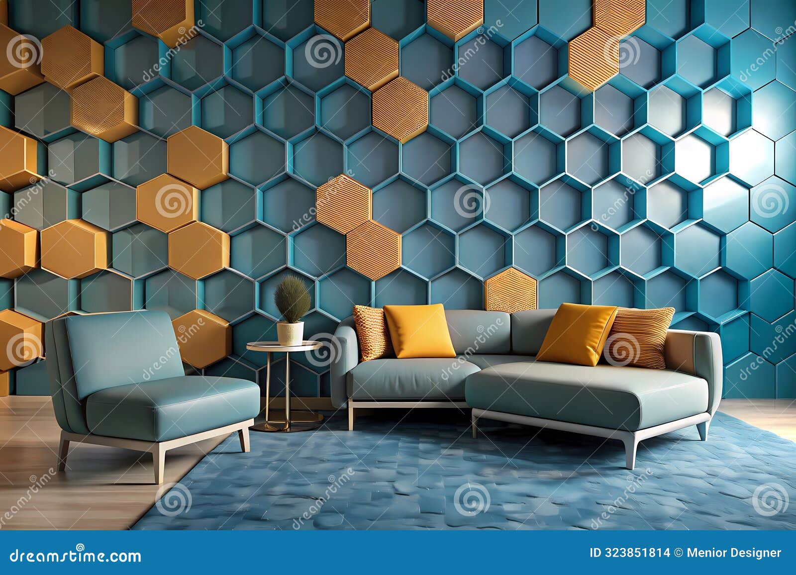 Hexagonal Wall Decor Adds Depth and Interest, Generative Ai Stock Photo ...
