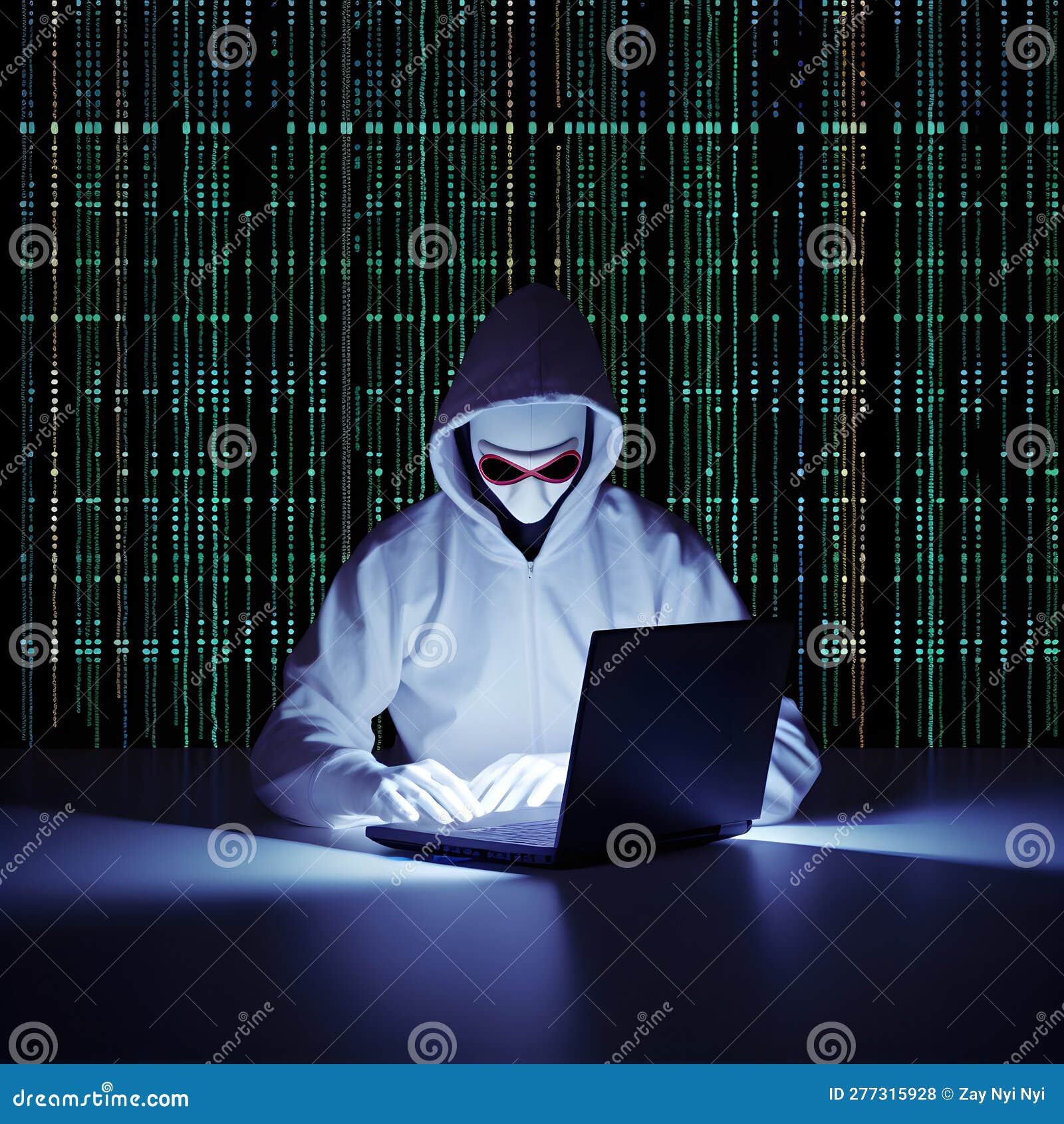 Modernized Hacker With Laptop. Concept Of Cybercrime, Cyberattack. AI ...