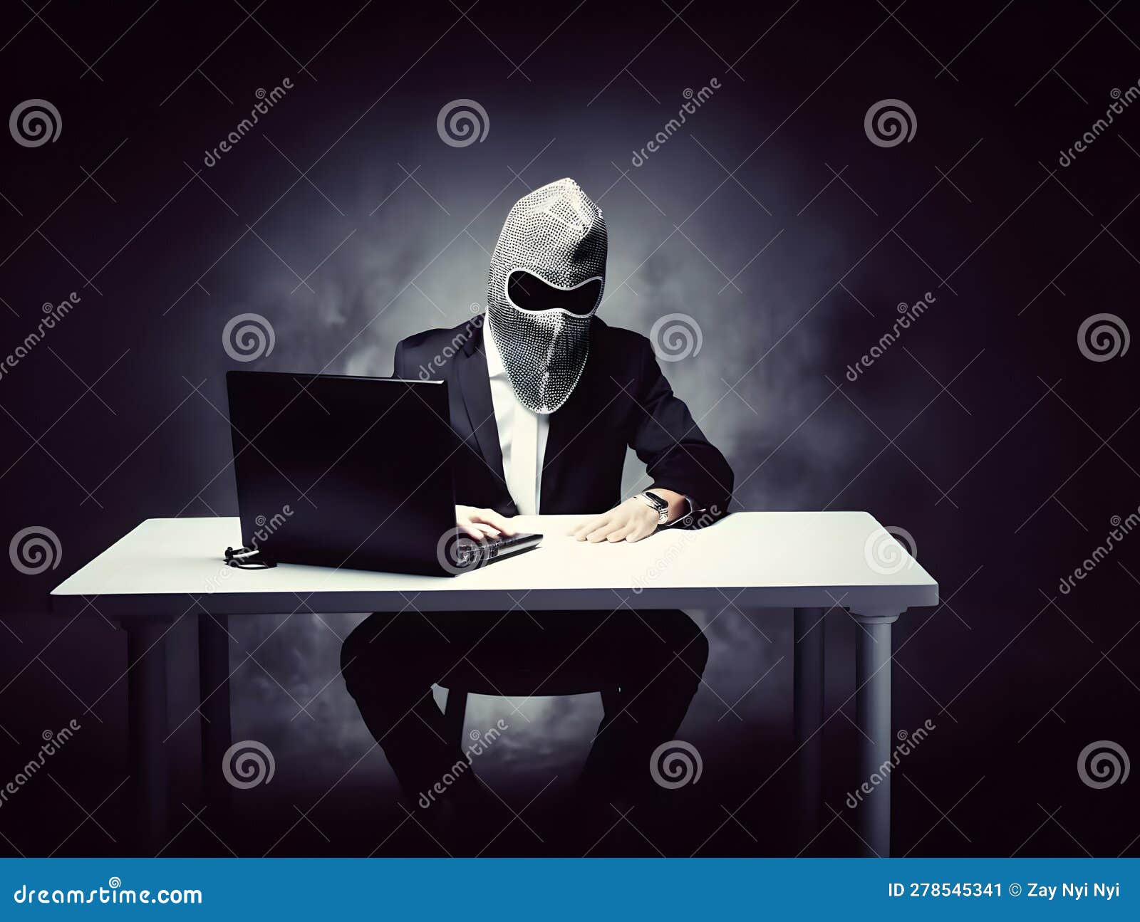 Modernized Hacker with Laptop. Concept of Cybercrime, Cyberattack. AI ...