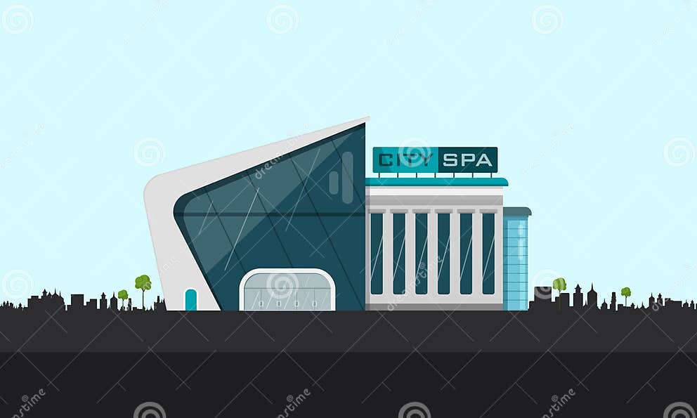 Moderno Edificio Del Spa De La Ciudad Con Horizonte De Fondo Ilustración del Vector ...