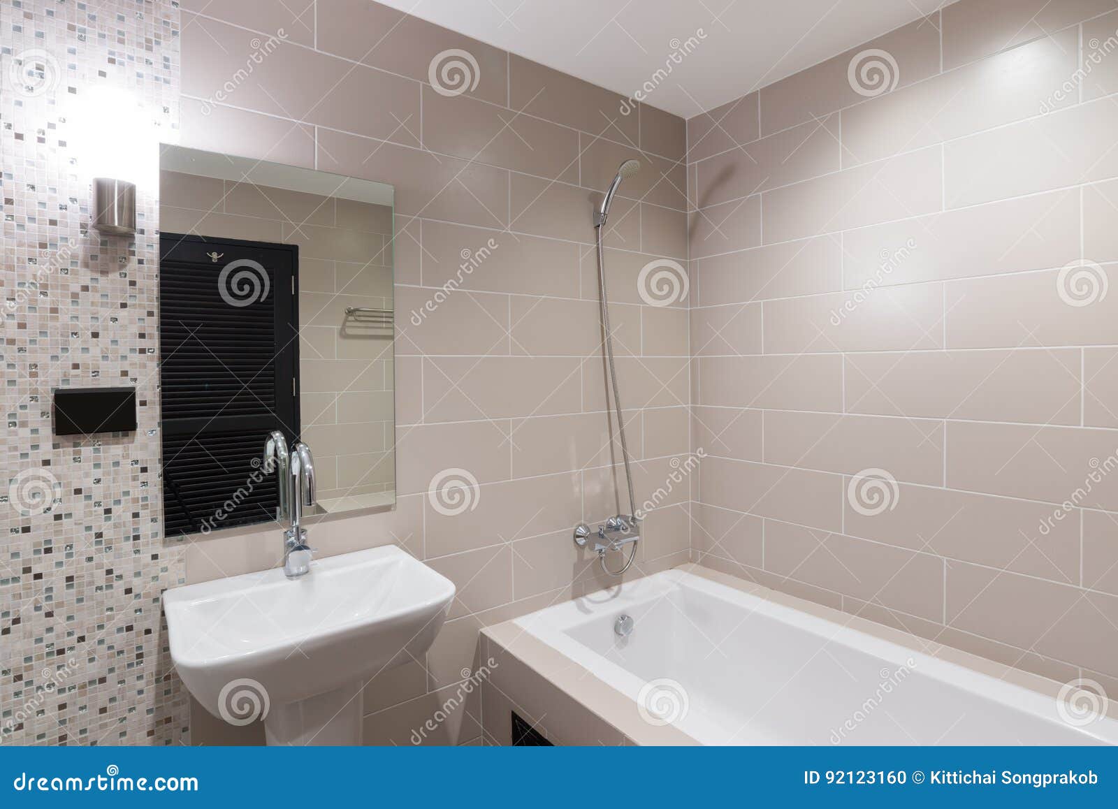 Modernt Badrum Med En Dusch Och Ett Badkar Arkivfoto - Bild av spegel ...