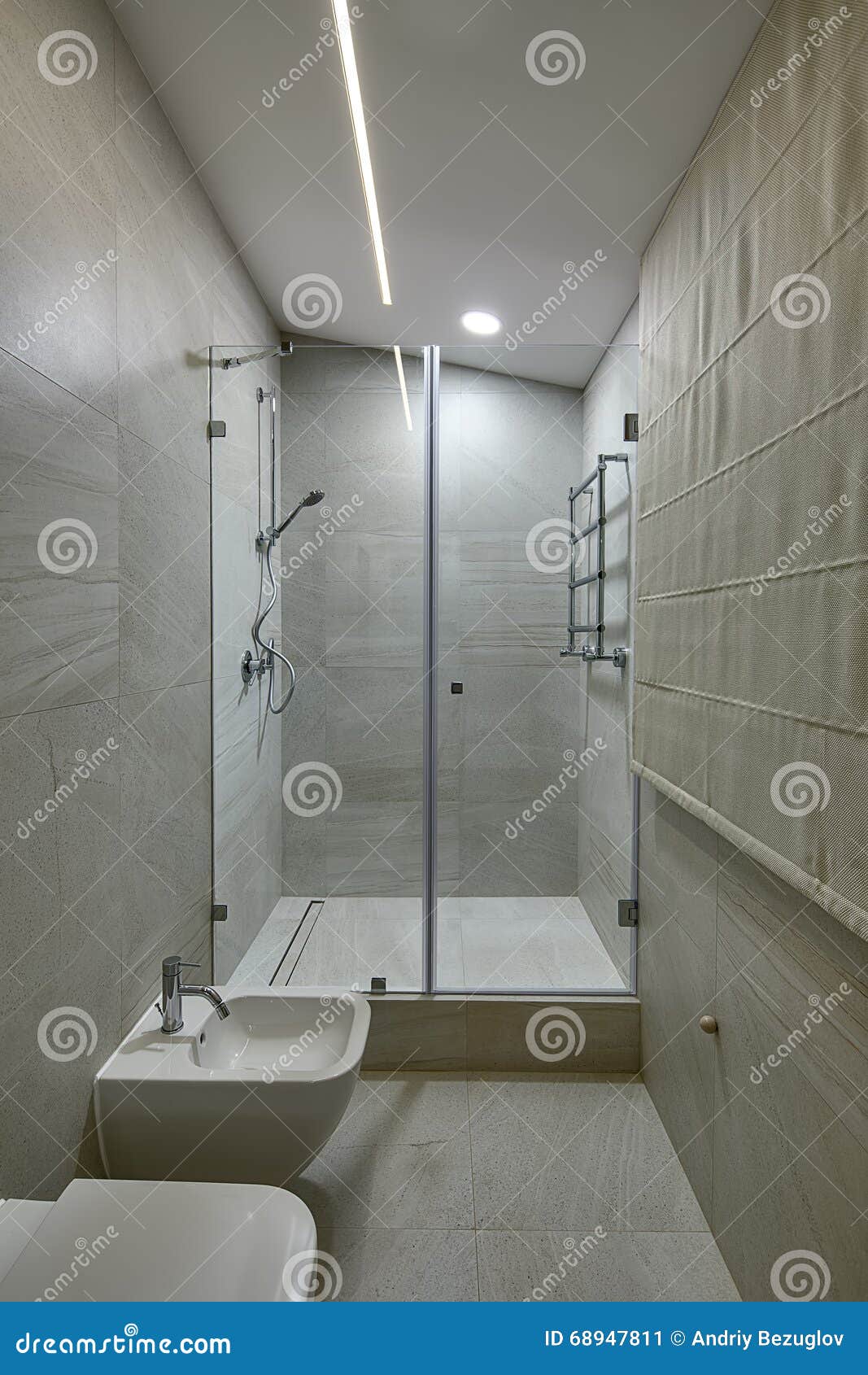 Modernt duschrum fotografering för bildbyråer. Bild av badrum - 68947811