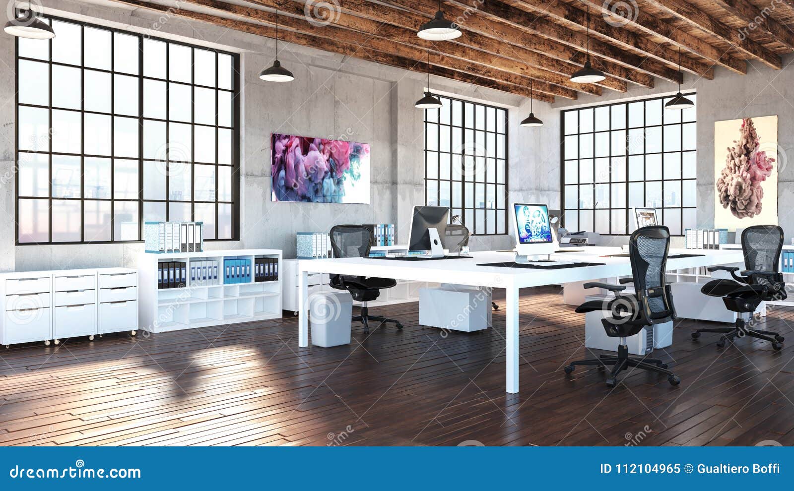 Modernt Industriellt Kontor Stock Illustrationer - Illustration av ...