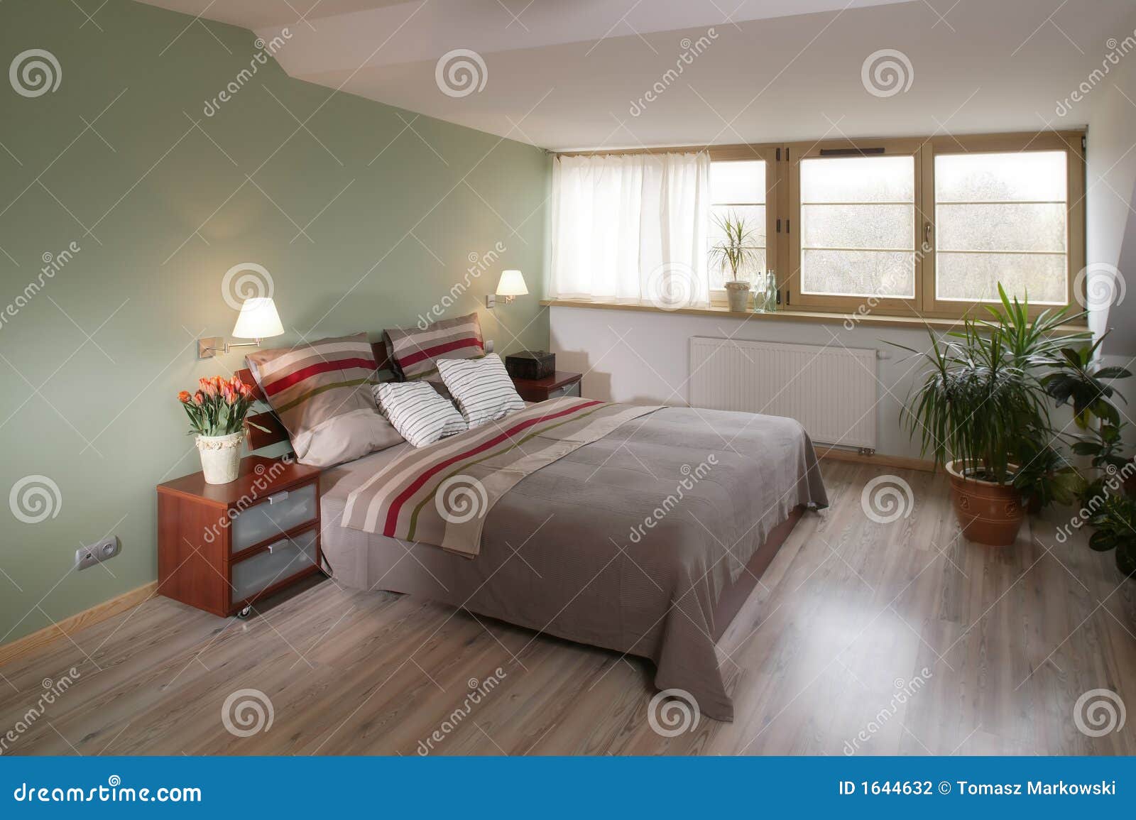 Modernt sovrum arkivfoto. Bild av lokal, randigt, inomhus - 1644632