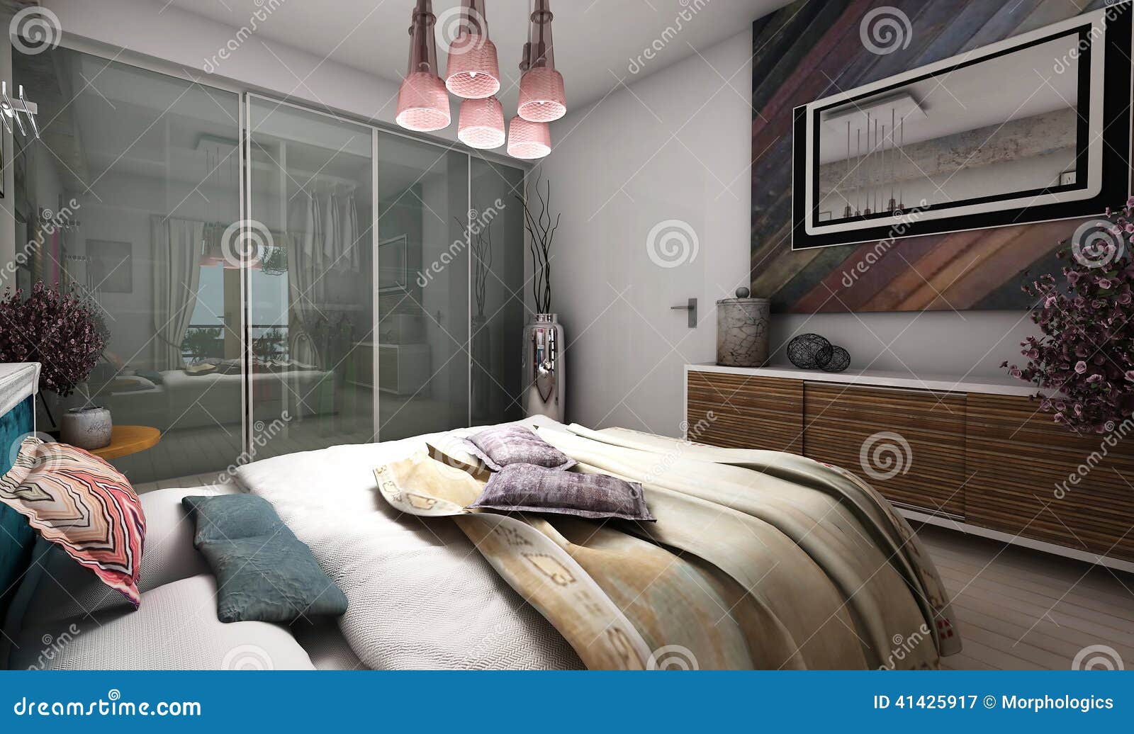 Modernt sovrum fotografering för bildbyråer. Bild av modernt - 41425917