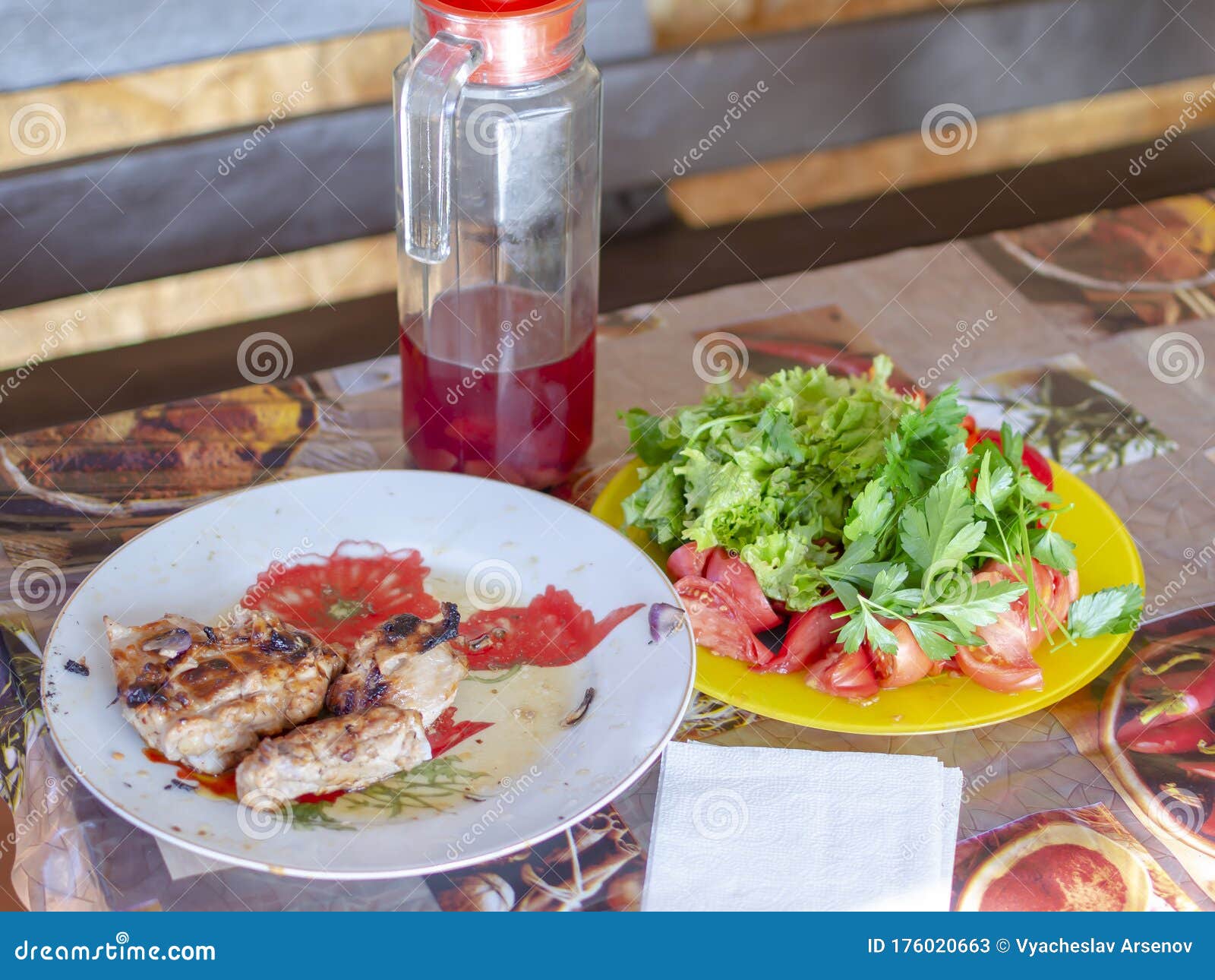 Modest Dinner on the Summer Terrace Stock Image - Image of dish, sliced ...