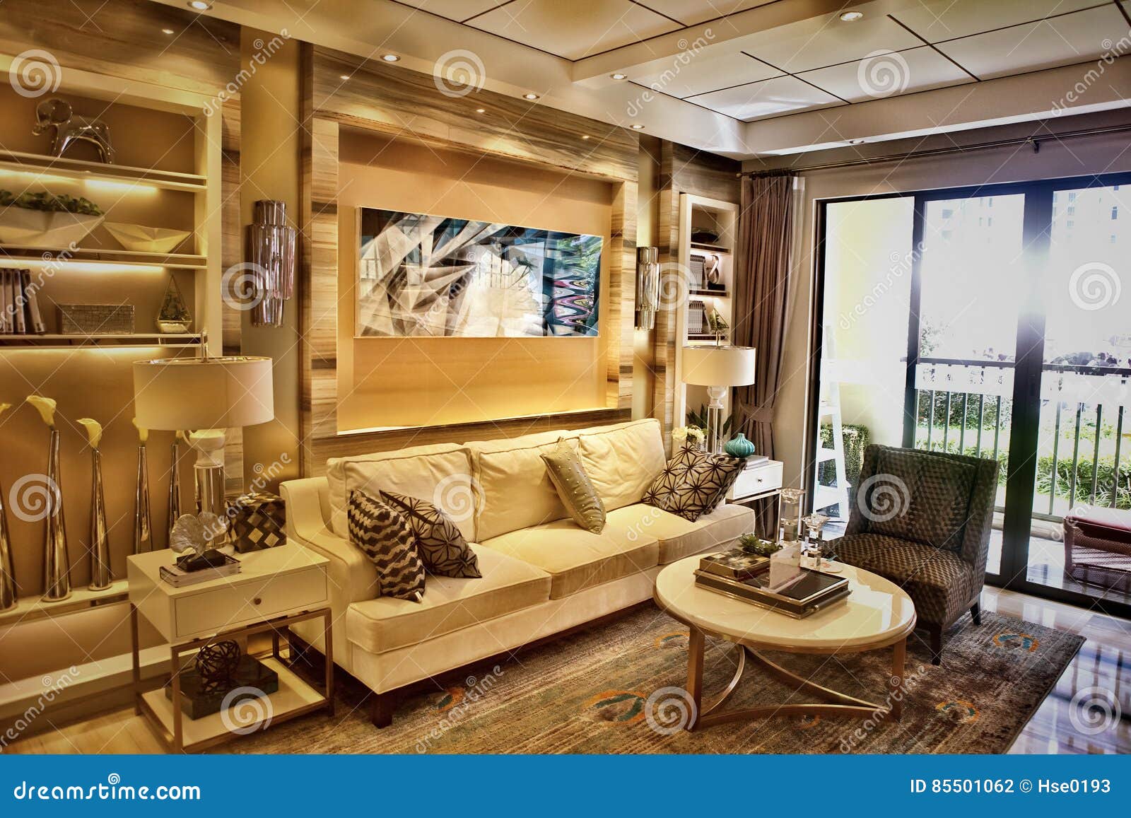 Modest luxury living room stock photo. Image of view - 85501062
