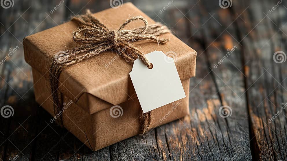 A Modest New Year S Gift in Brown Packaging with an Empty Tag Stock ...
