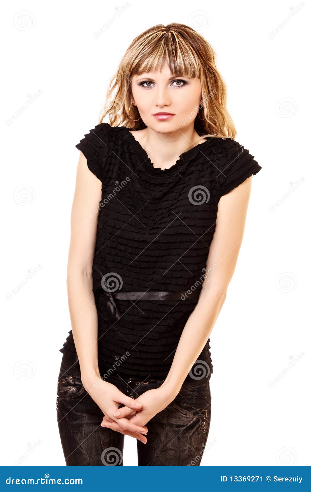 Modest Young Woman Isolated Stock Image - Image of female, looking ...
