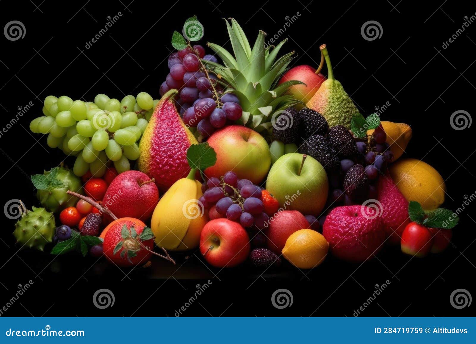 Modified Fruits with Enhanced Colors and Shapes Stock Illustration ...