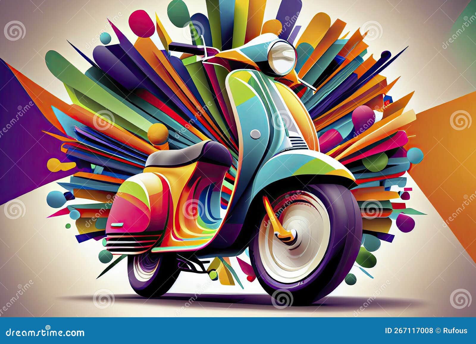 Modified Scooter in Color and Line Version Stock Illustration ...