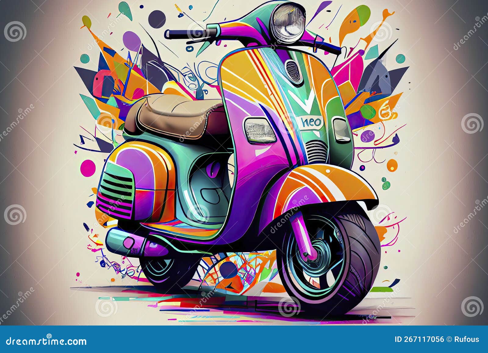 Modified Scooter in Color and Line Version Stock Illustration ...