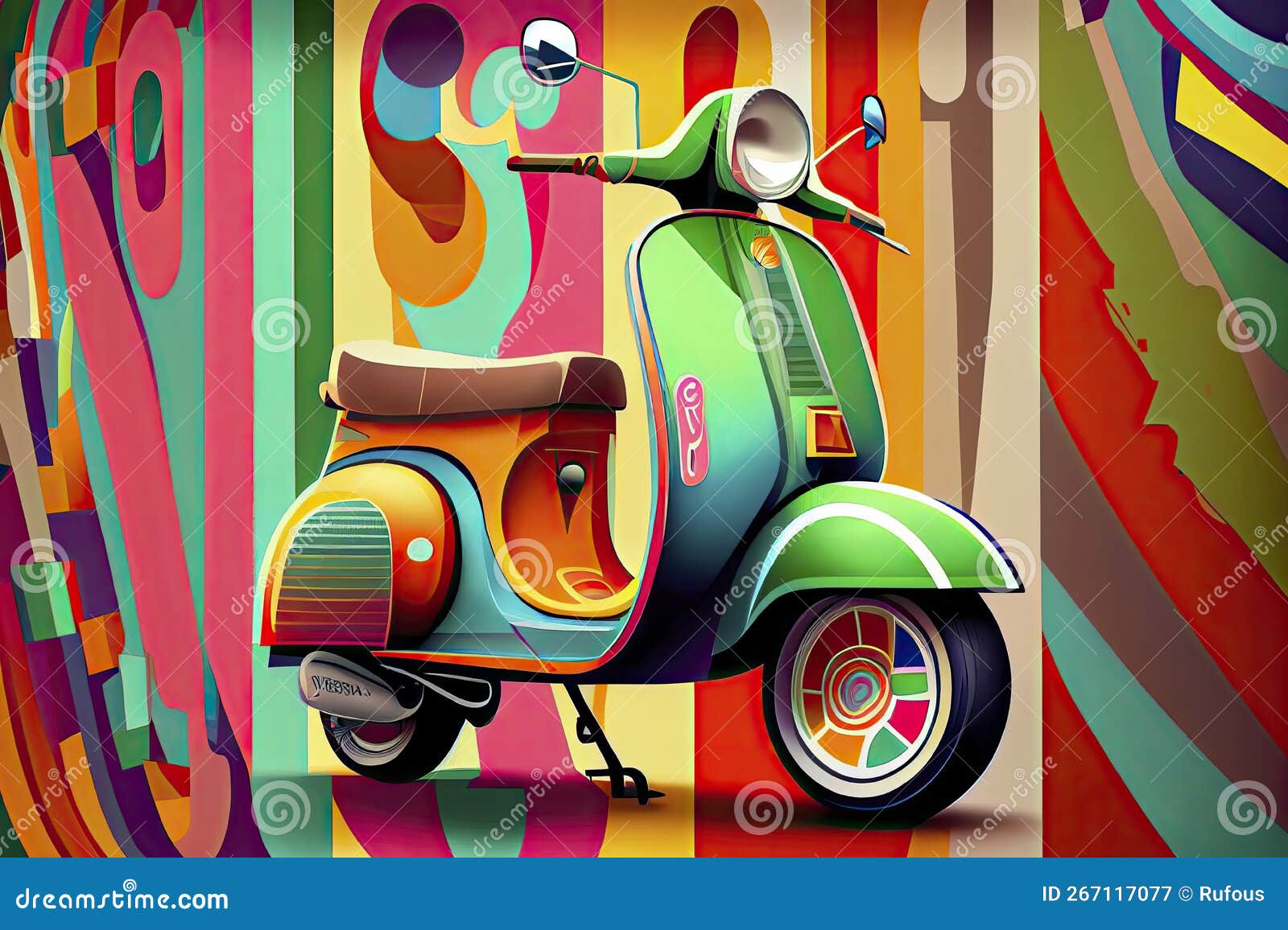 Modified Scooter in Color and Line Version Stock Illustration ...