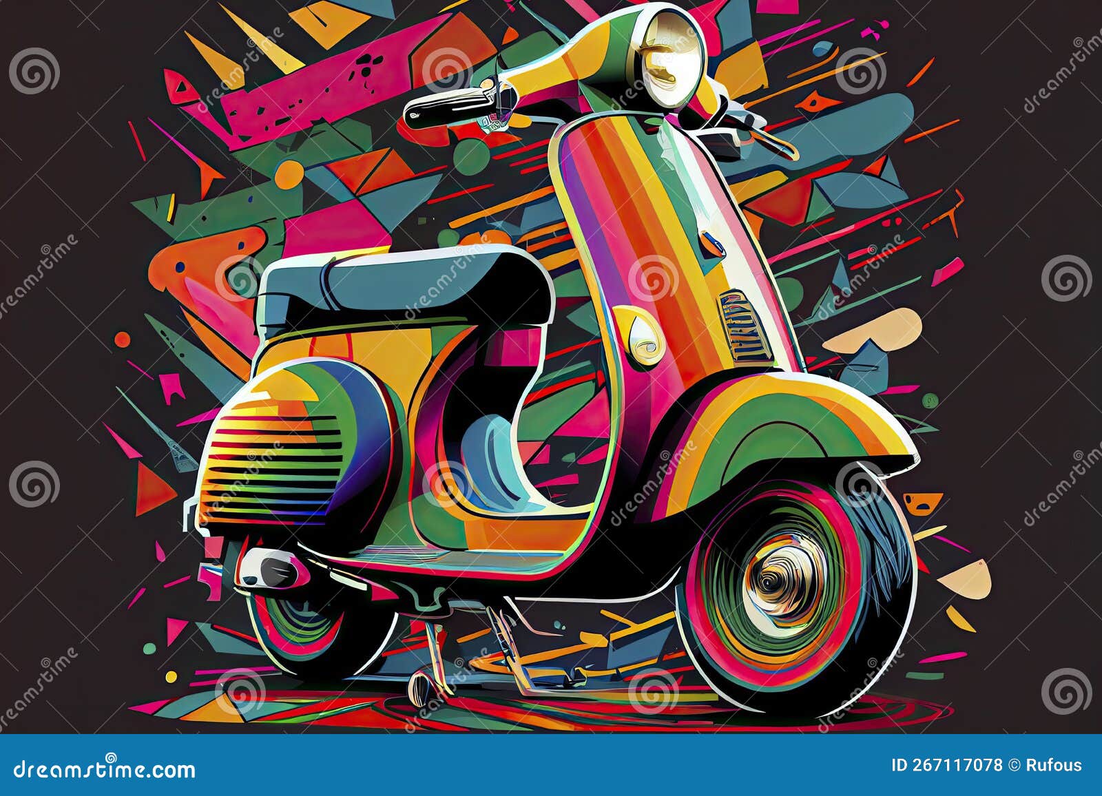 Modified Scooter in Color and Line Version Stock Illustration ...