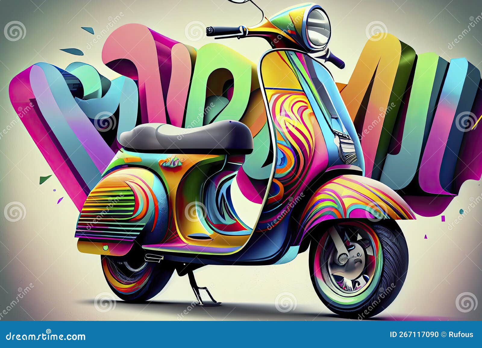 Modified Scooter in Color and Line Version Stock Illustration ...