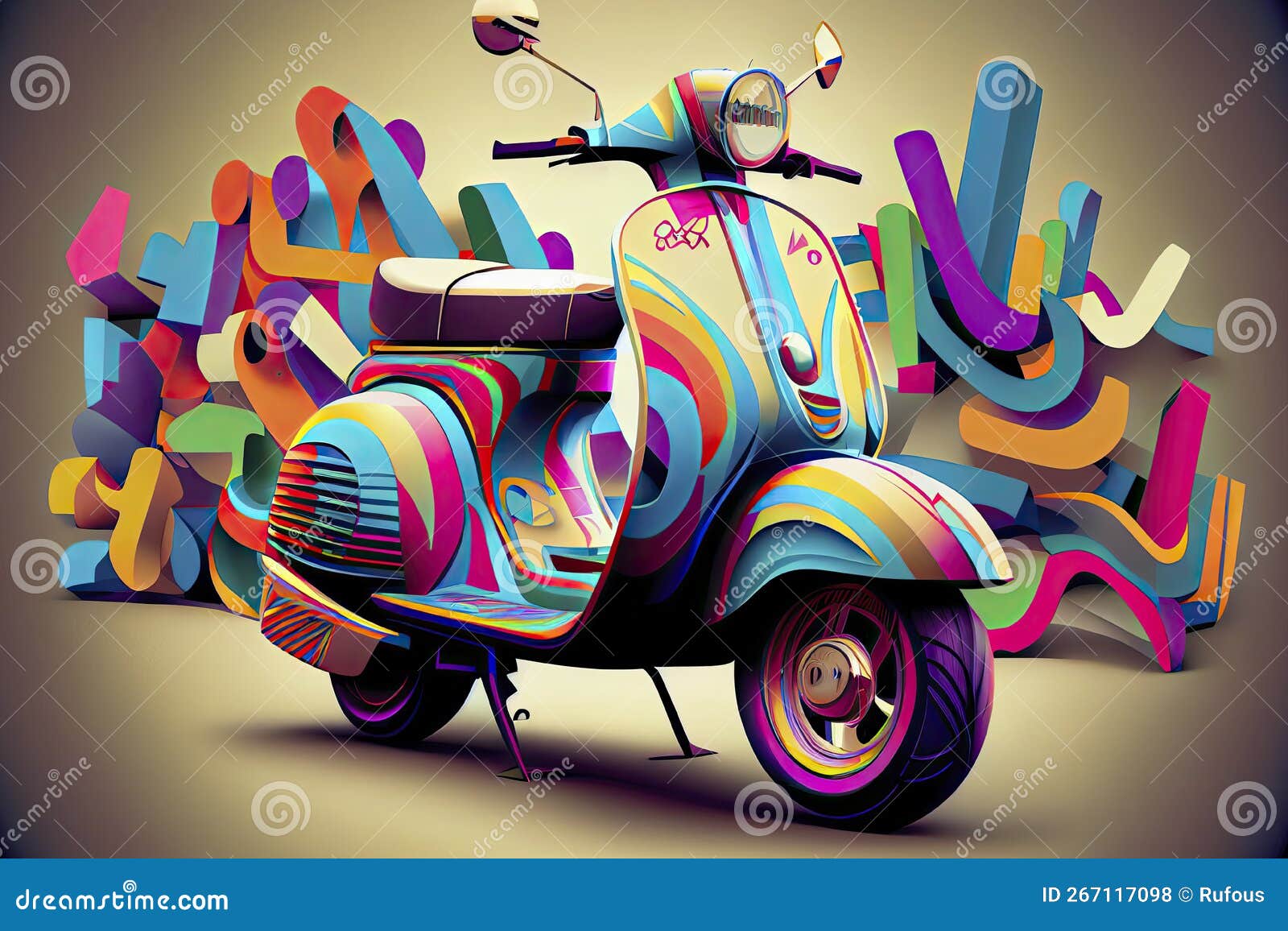 Modified Scooter in Color and Line Version Stock Illustration ...