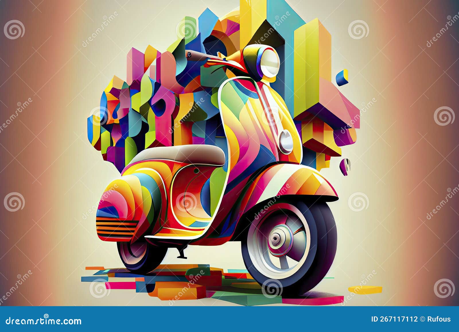 Modified Scooter in Color and Line Version Stock Illustration ...