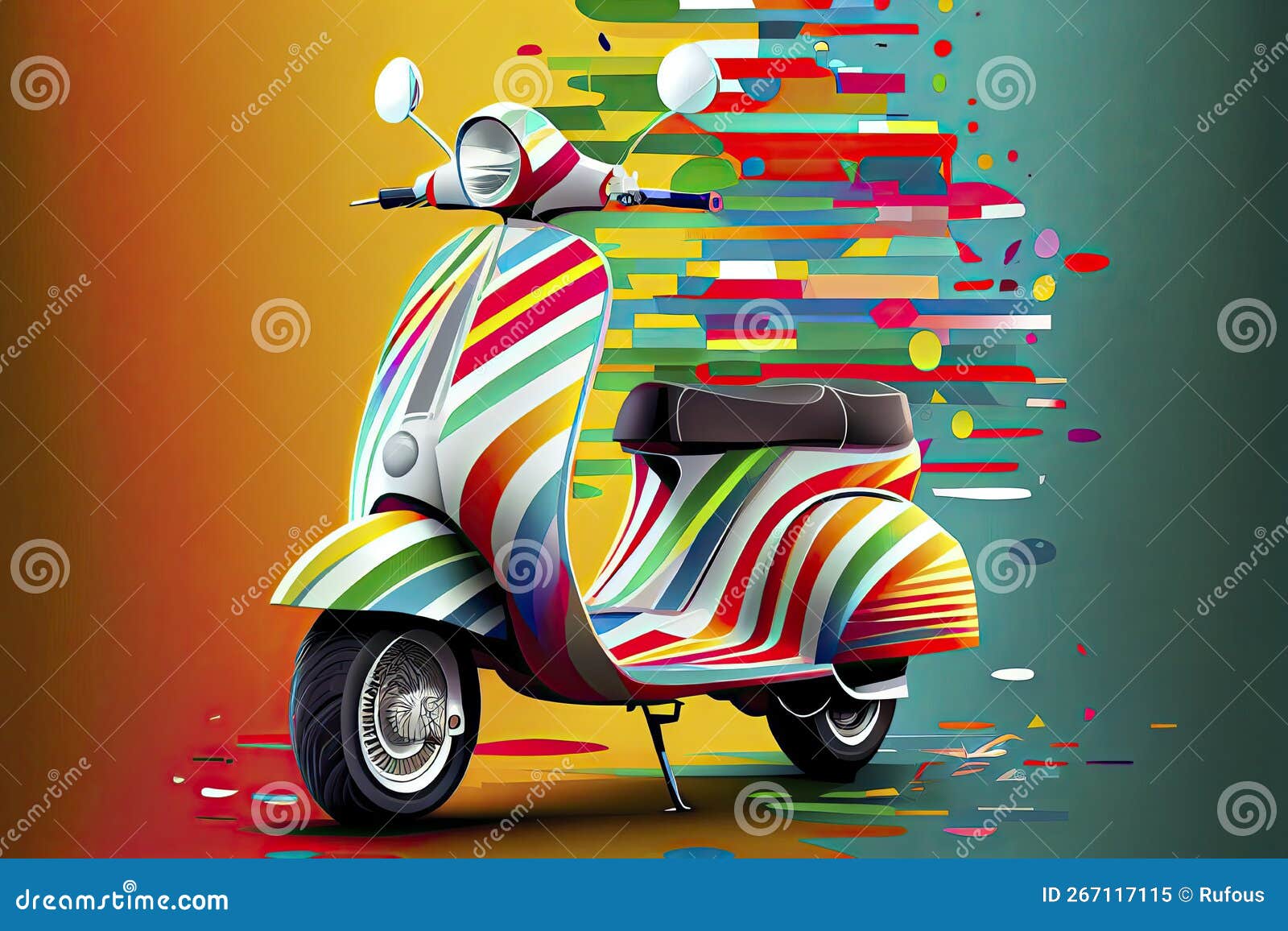 Modified Scooter in Color and Line Version Stock Illustration ...