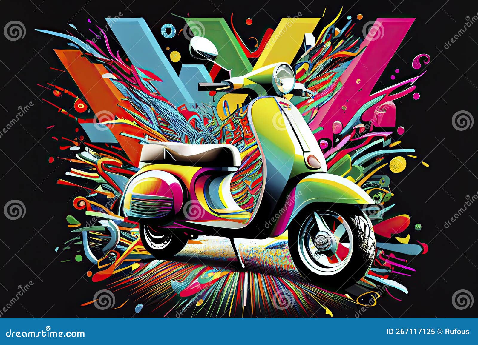 Modified Scooter in Color and Line Version Stock Illustration ...