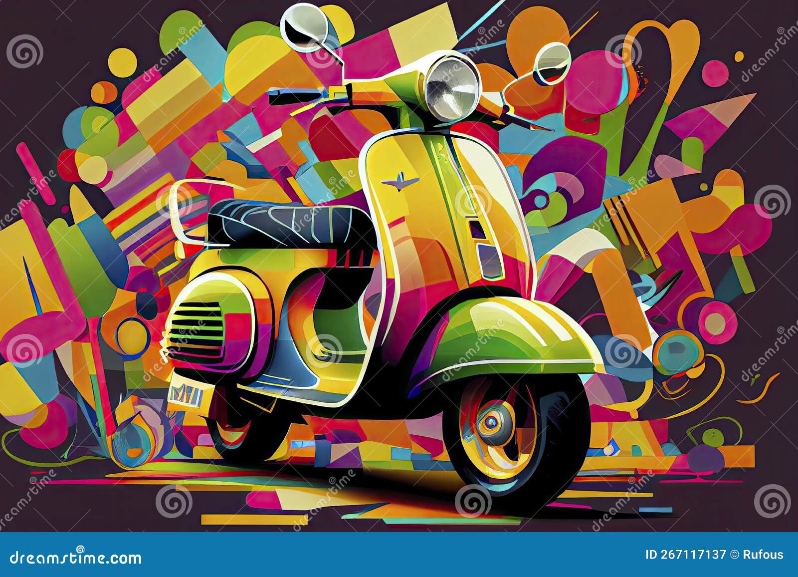 Modified Scooter in Color and Line Version Stock Illustration ...