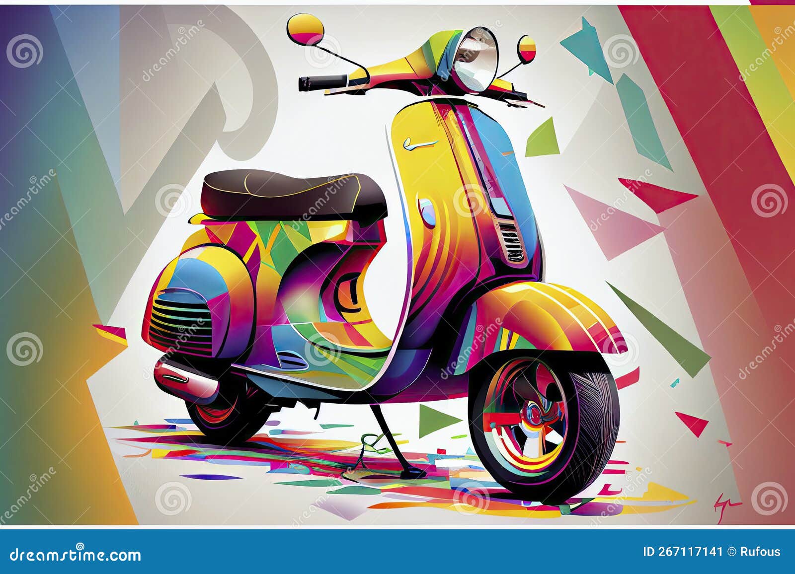 Modified Scooter in Color and Line Version Stock Illustration ...