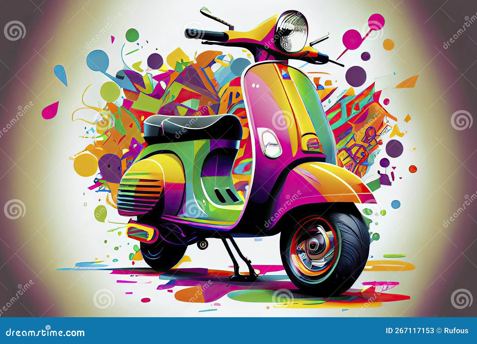 Modified Scooter in Color and Line Version Stock Illustration ...