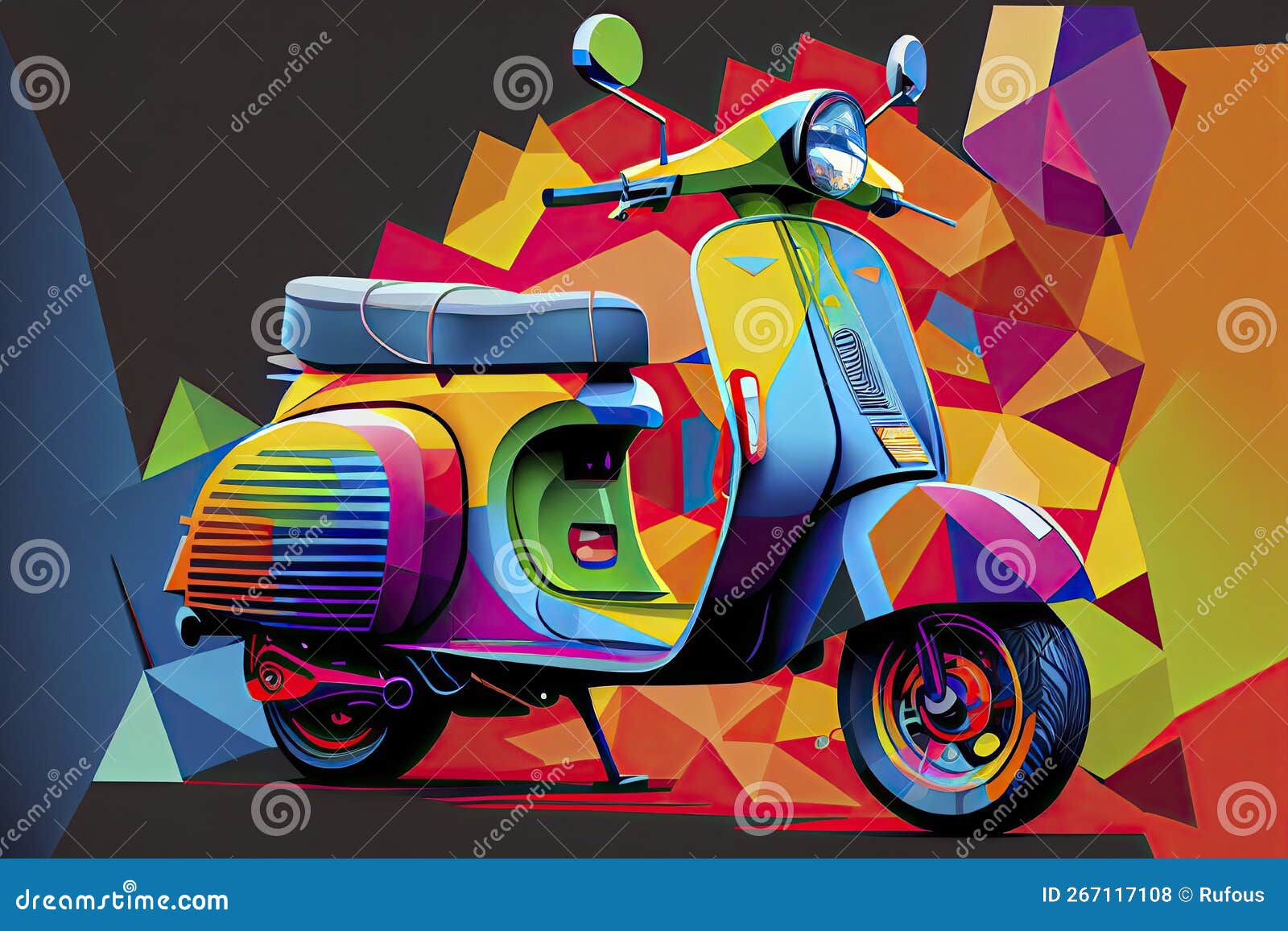 Modified Scooter in Color and Line Version Stock Illustration ...