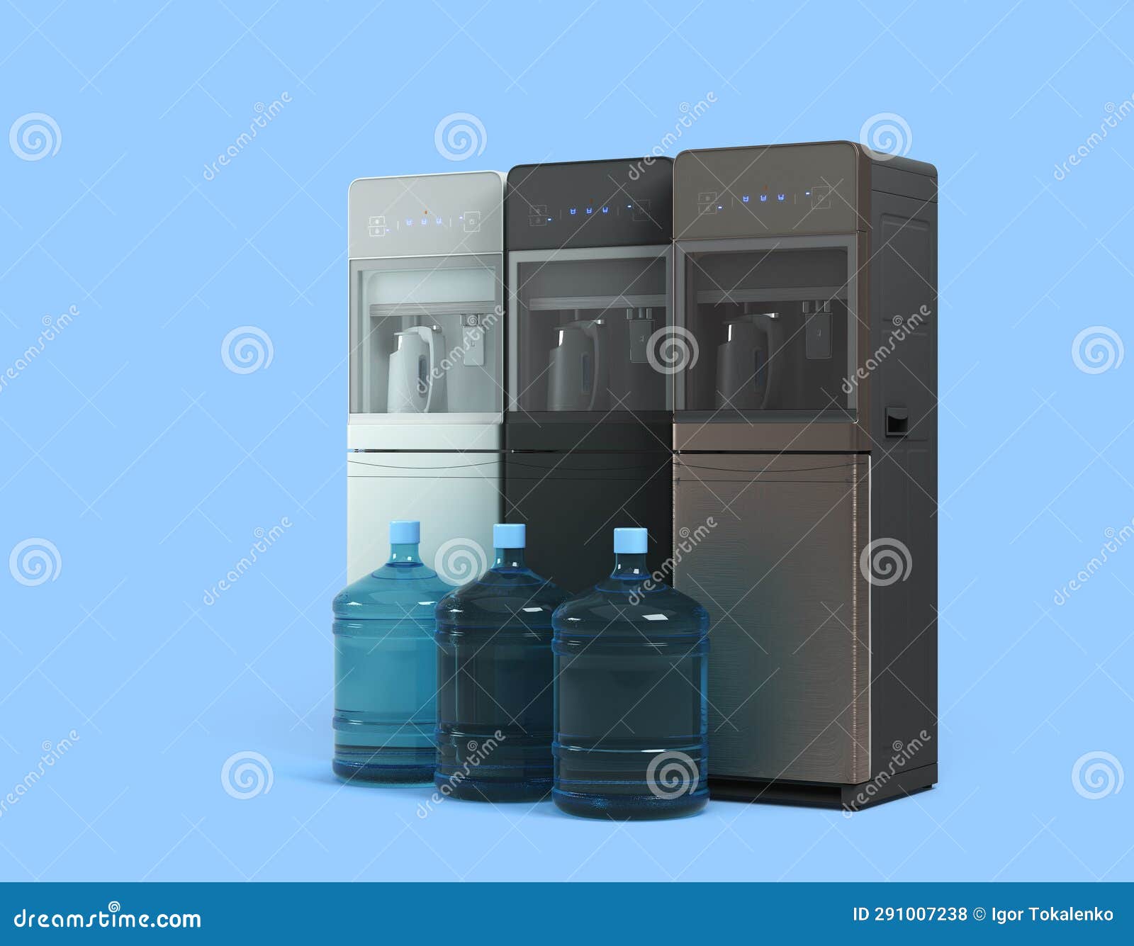Modrn Set of Water Cooler Machine with Whater Bottels 3d Render Stock ...