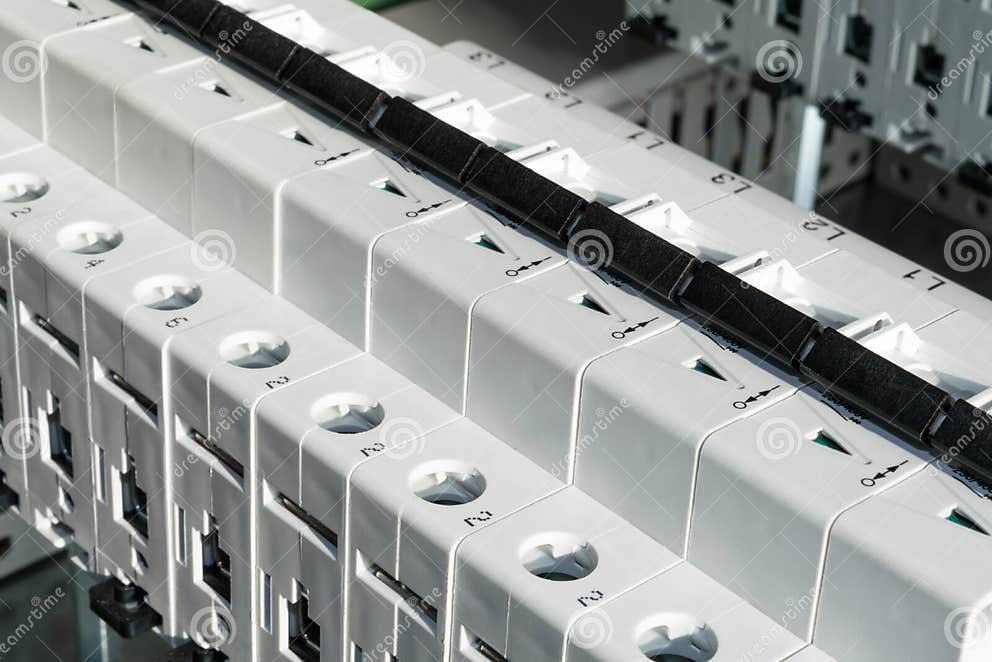 Modular Circuit Breakers Installed in the Electrical Cabinet. Stock ...