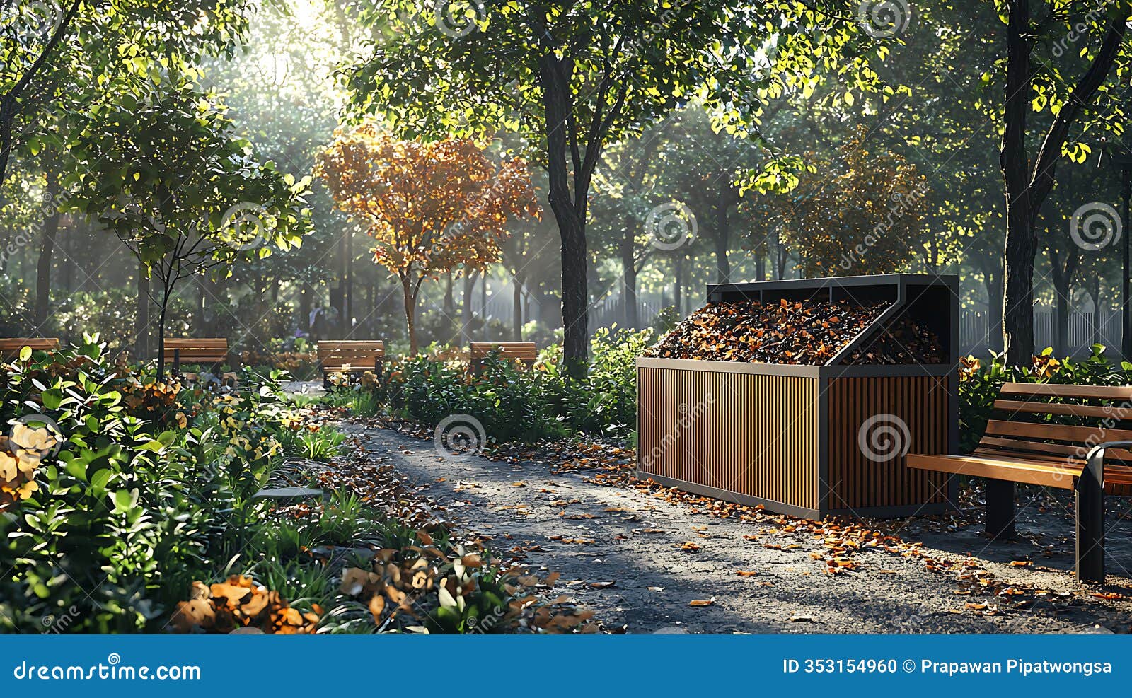 Modular Composting Hub Surrounded by Trees and Benches, Showcasing ...
