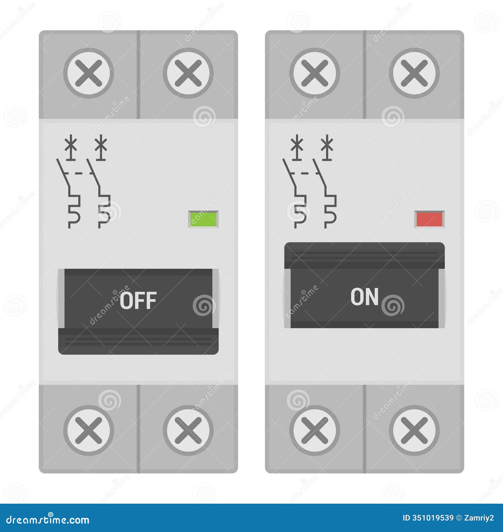 Modular Double Pole Circuit Breakers For DIN Rail Mount Cartoon Vector ...