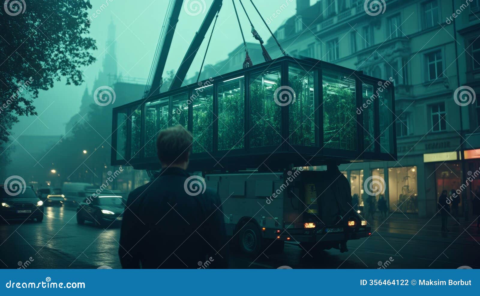 Modular Green Building Sections are Being Lifted into Place by a Crane ...