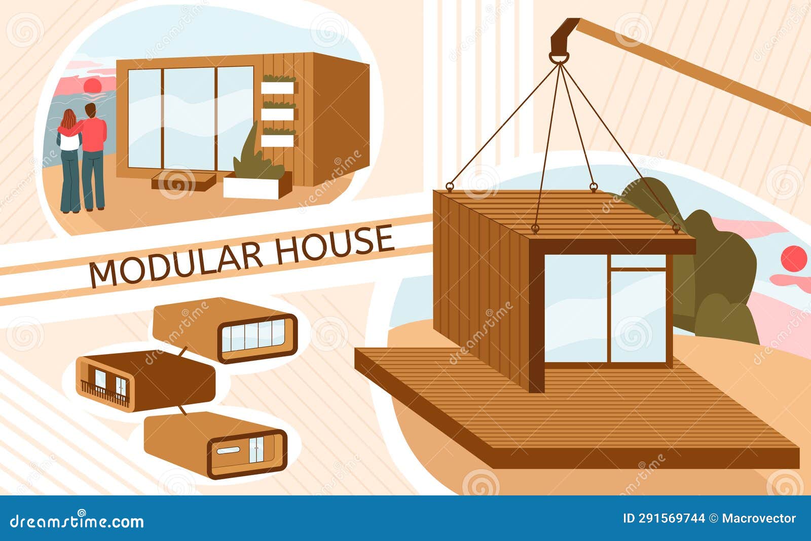 Modular House Flat Collage Composition Stock Vector - Illustration of ...