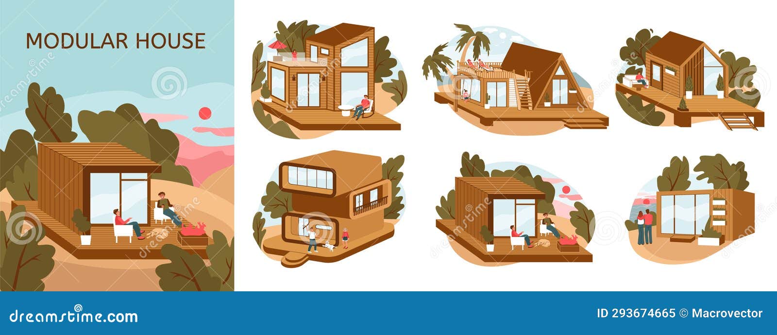 Modular House Flat Composition Set Stock Vector - Illustration of ...