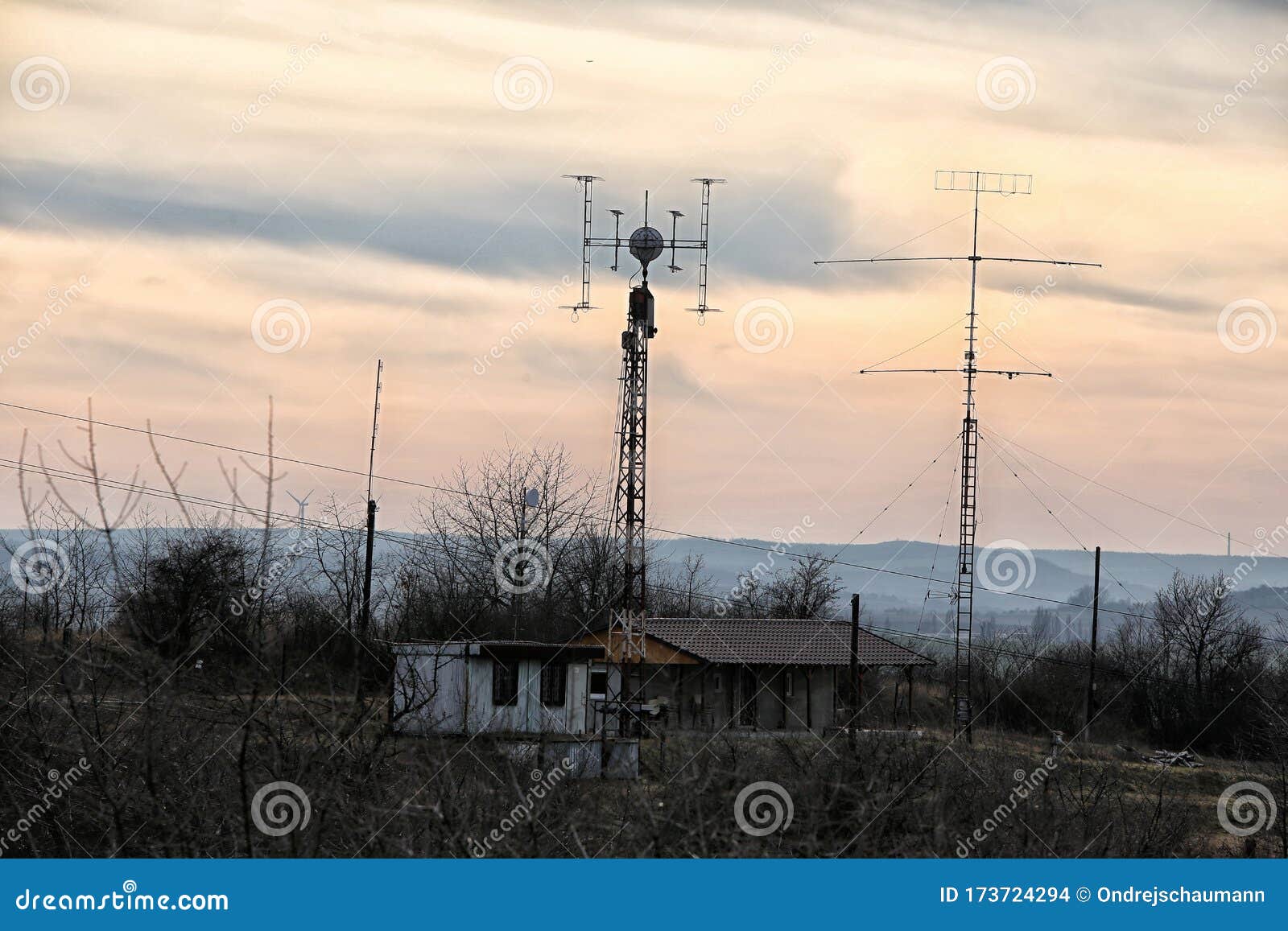 Modular House with Large Antenna Array Stock Photo - Image of high ...