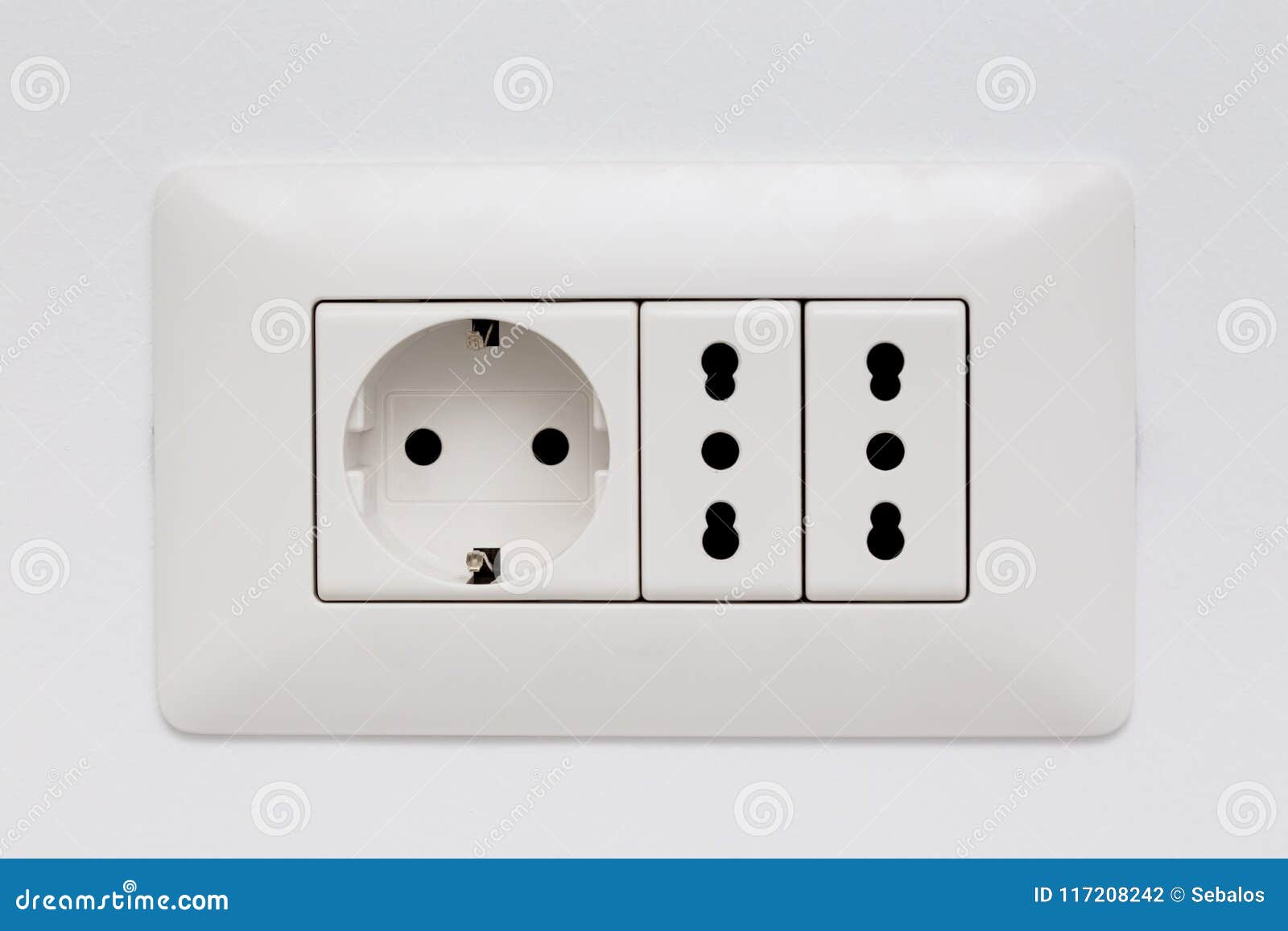 Modular Socket Composed by Three Power Outlet on the Wall Stock Photo ...