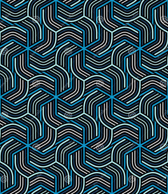 Modular Striped Pattern with Interlocking Thin Blue Lines on a Black ...