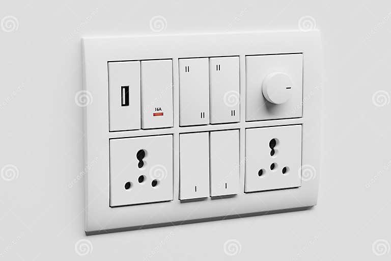 Modular Switchboard Electrical Outlet, Interchangeable on a White Wall ...