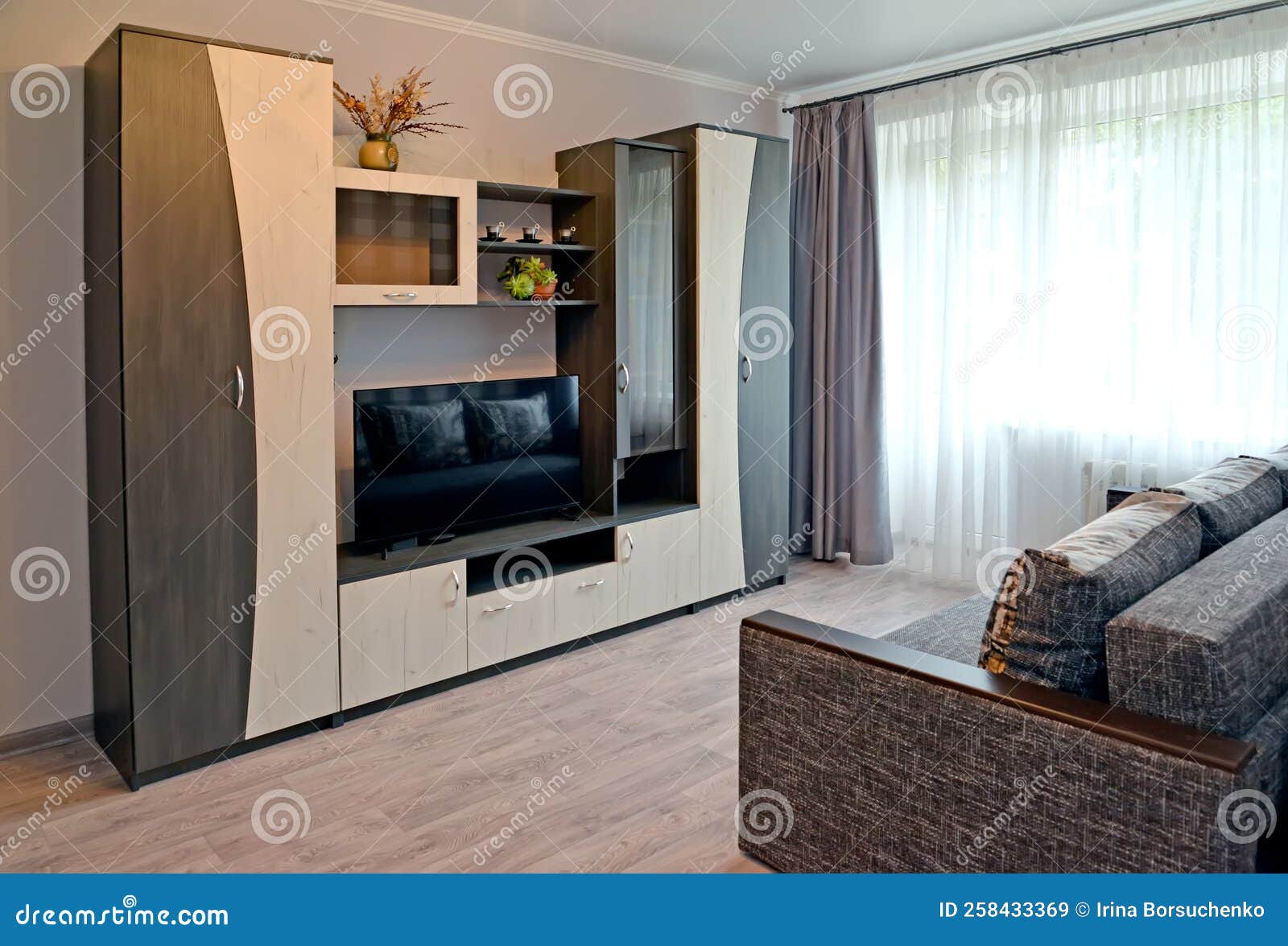 Modular TV Wall in the Living Room Stock Image - Image of style ...