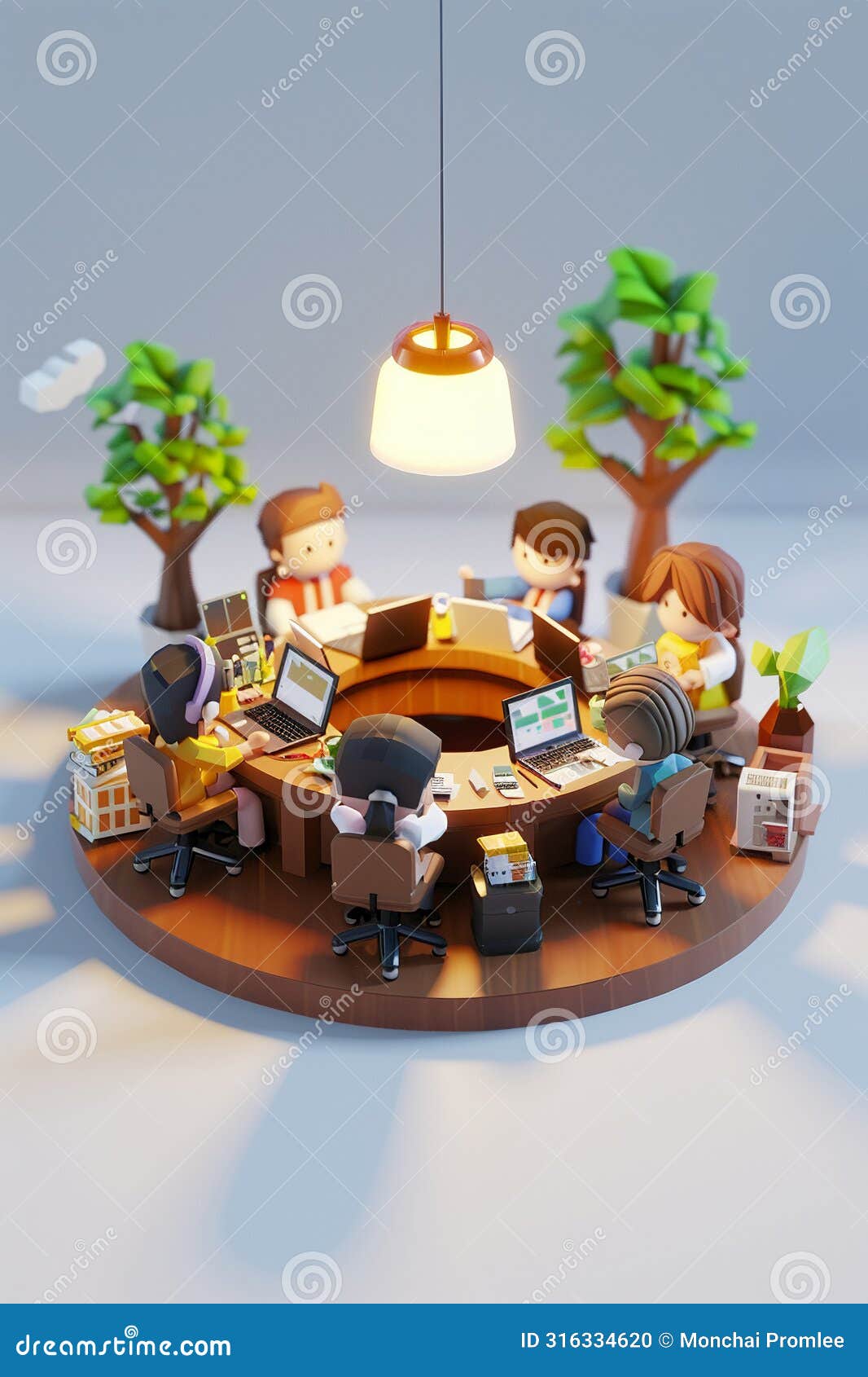Modular Workspace With Teams Collaborating, Dynamic Lighting, Top-down ...