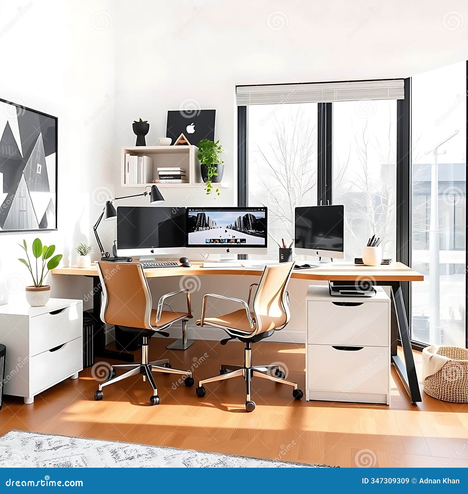 A Modular Workstation Setup in a Home Office with Clean Lines a ...