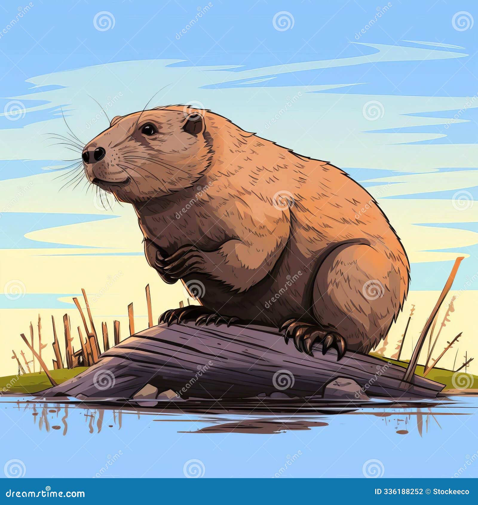 Moebius-inspired Beaver Illustration with Simple Details and Solid ...