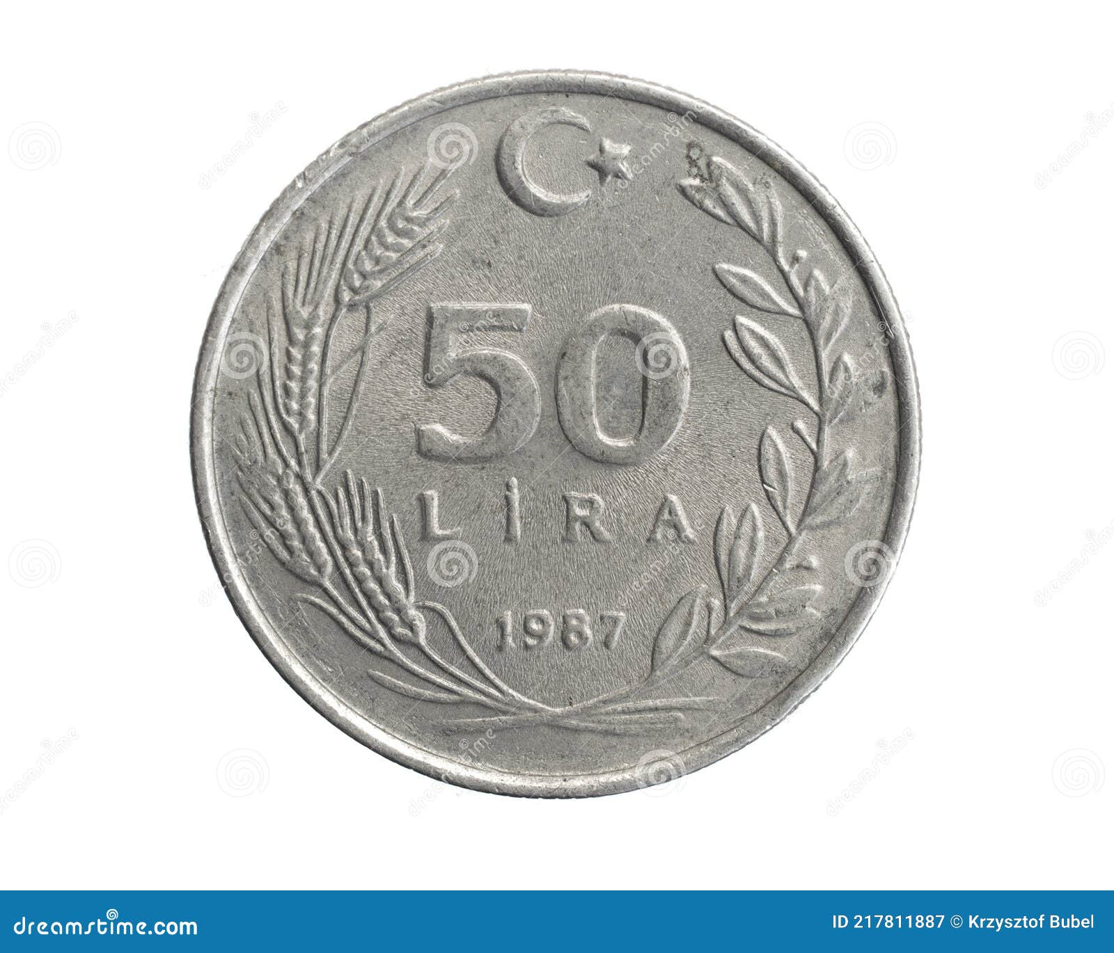 Moeda Turca De Cinquenta Liras Em Fundo Branco Isolado Imagem de Stock ...