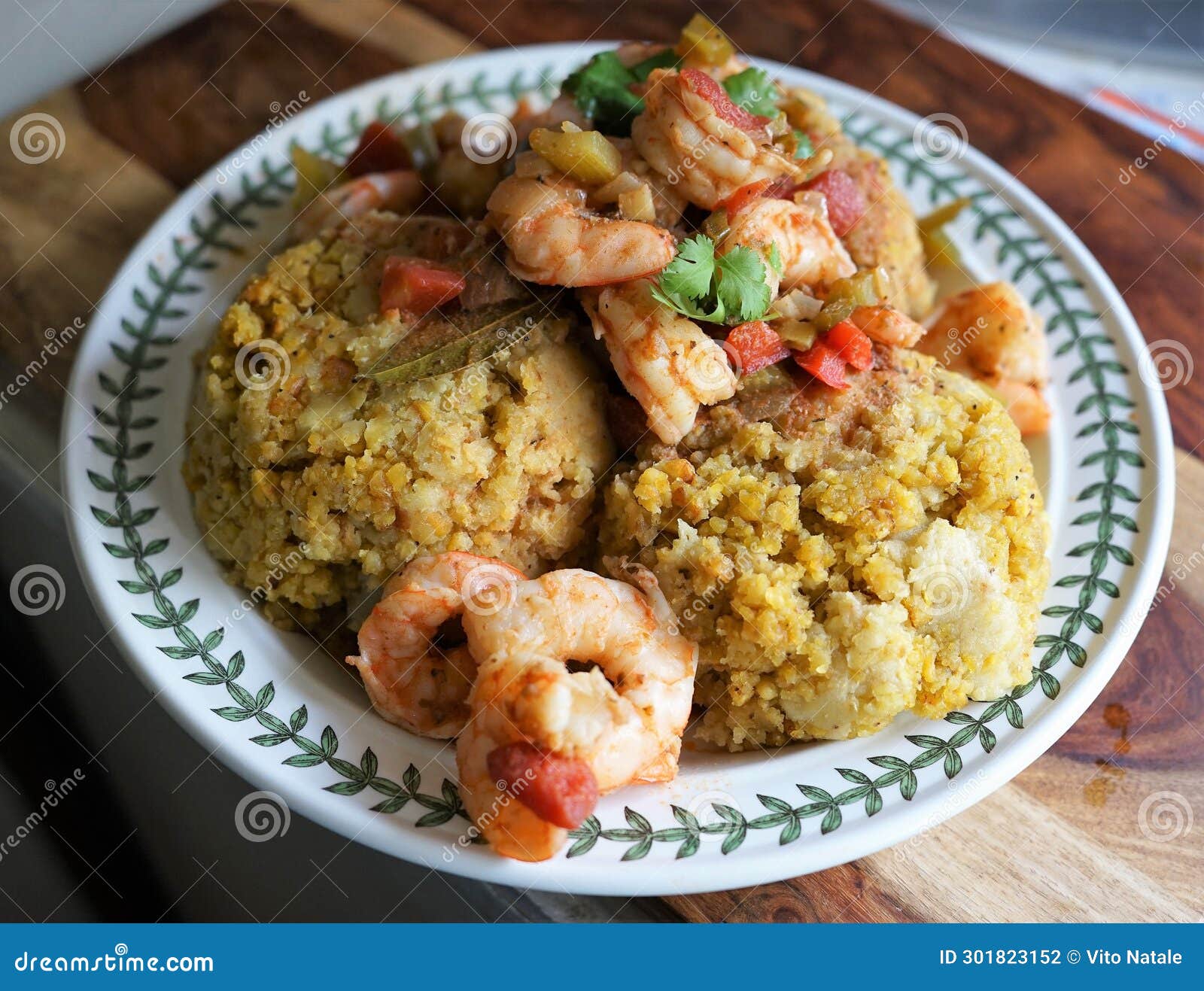 Mofongo with Shrimp on a Plate on a Table. Stock Photo - Image of ...
