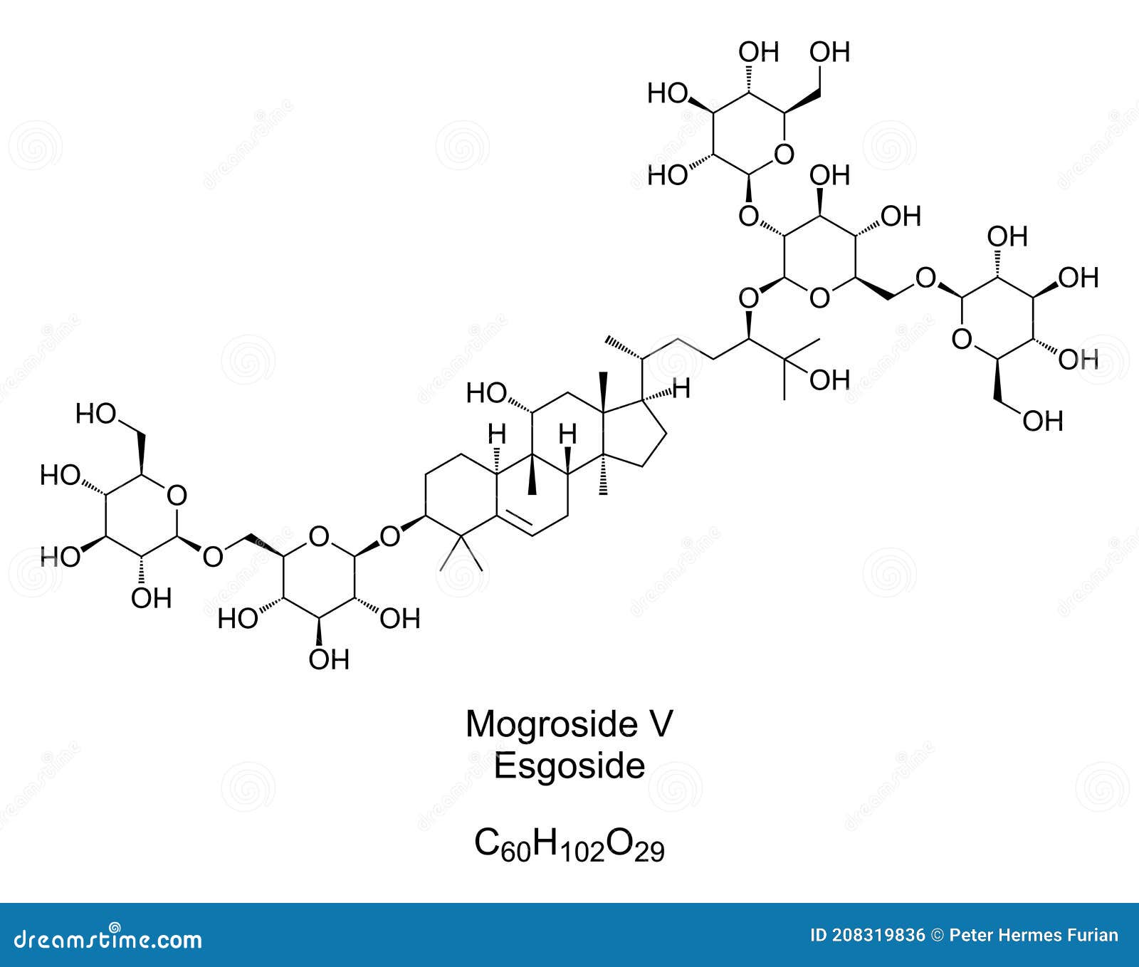 Mogroside V, Main Component of Monk Fruit Extract, Chemical Structure ...