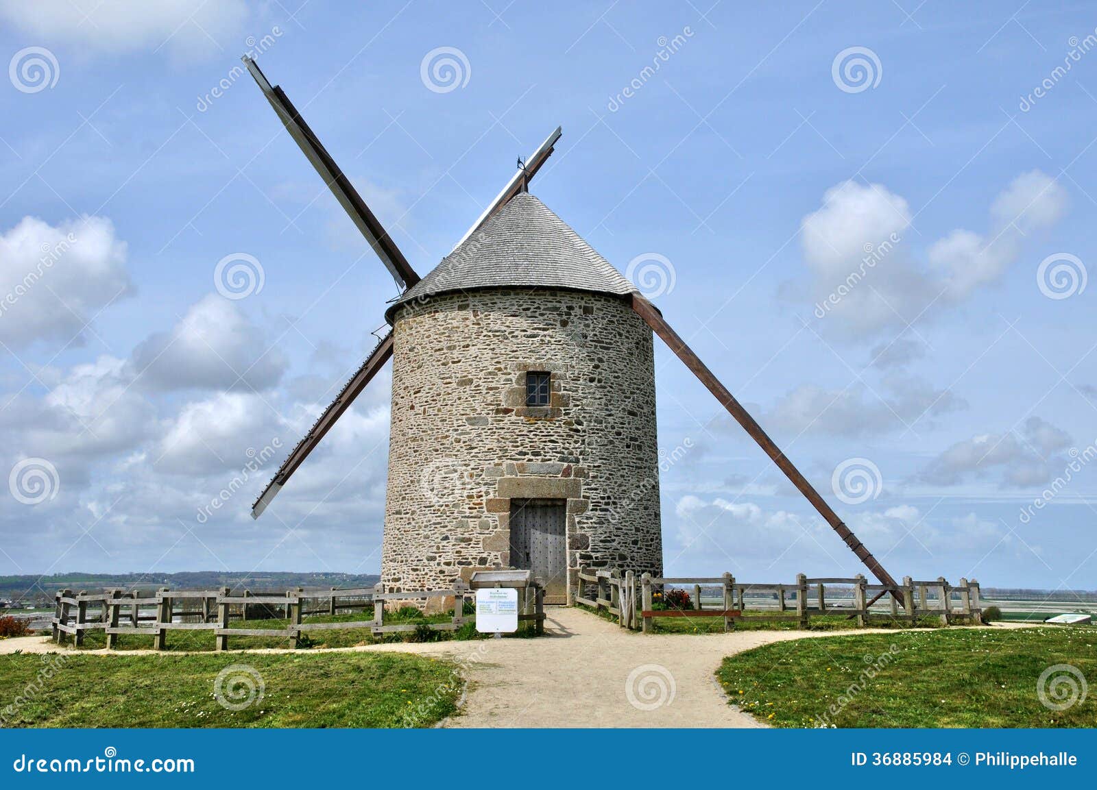 Moidrey Windmill in Pontorson Stock Photo - Image of blue, pontorson ...
