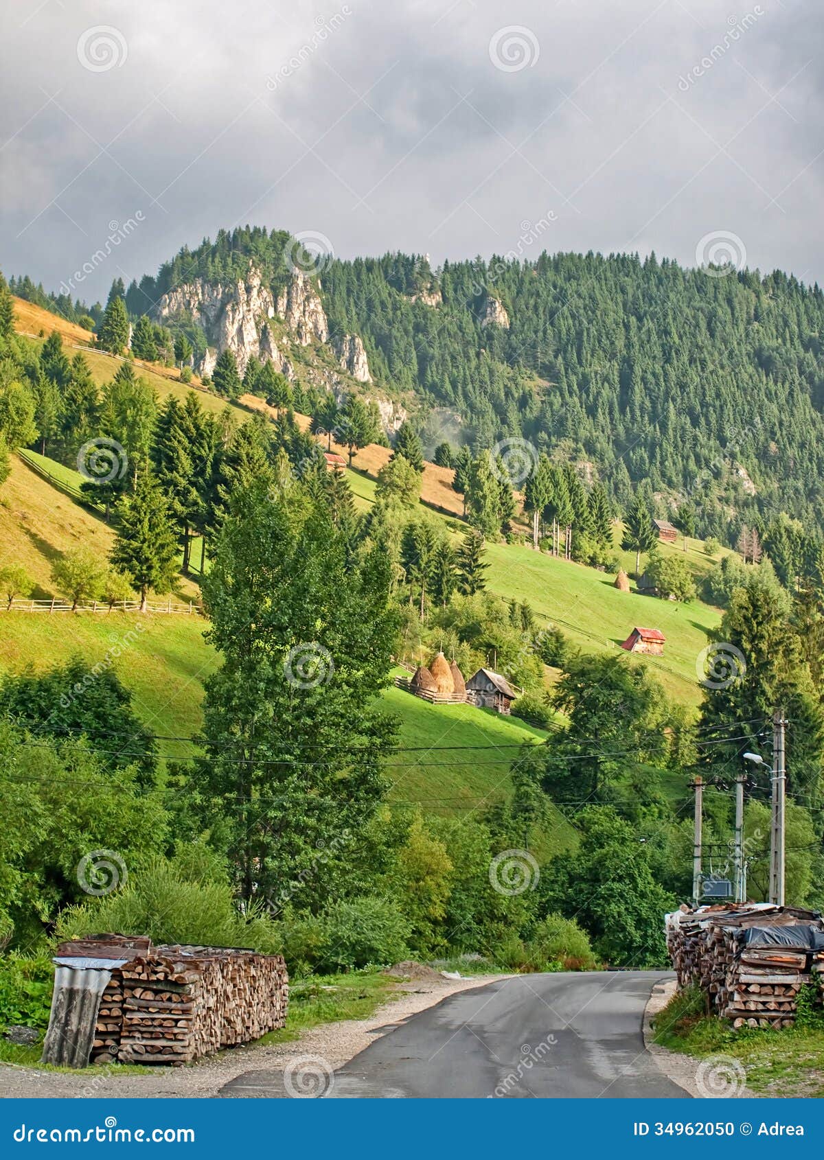 Mountain Landscape and Moieciu Village Stock Photo - Image of ...